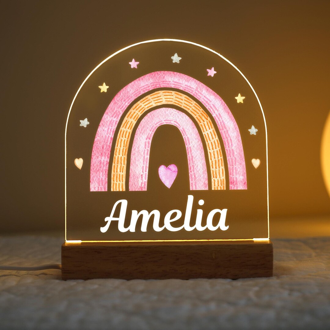 Personalised LED Nursery Lamp, Baby Girl Night Light Gift, Rainbow ...