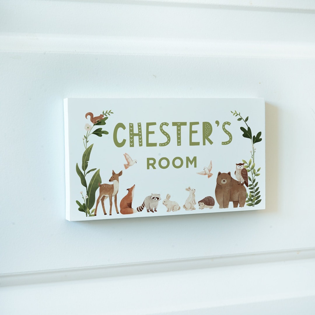Personalised Kids Door Sign, Baby Door Sign, Woodland Animals Sign ...