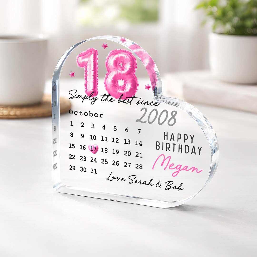 Personalized 18th Birthday Heart Plaque, Born in 2008 Birthday Calendar ...
