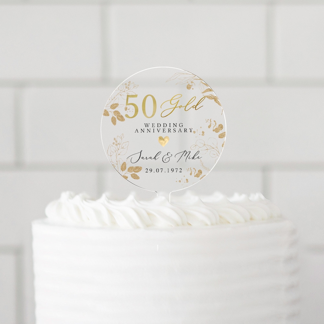 Personalised Anniversary Cake Topper, Golden Anniversary Cake Topper ...