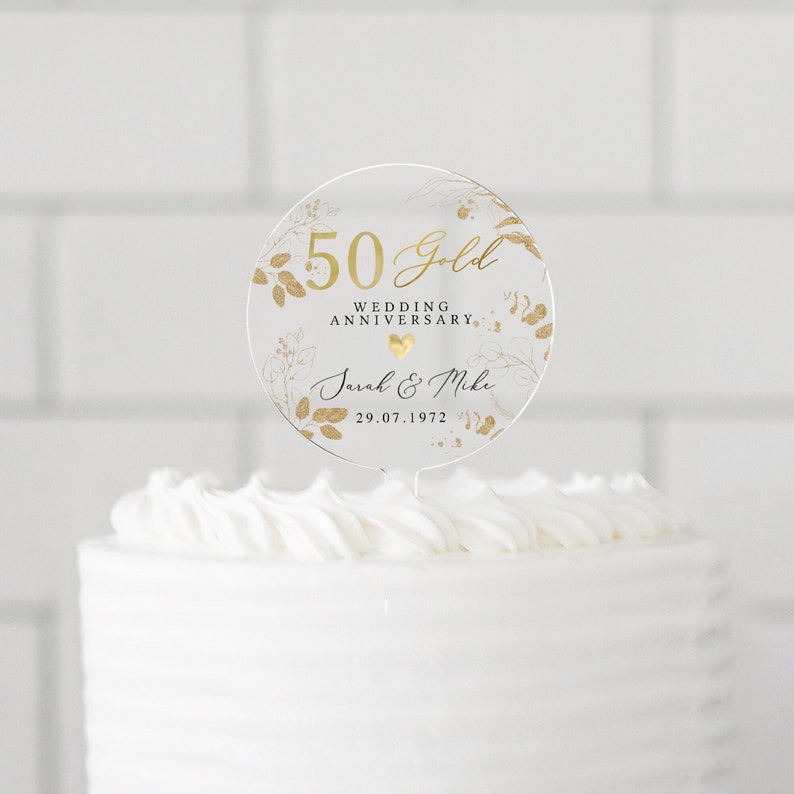 Personalised Anniversary Cake Topper Golden Anniversary Cake - Etsy