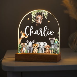 Personalised LED Animal Lamp, Kids Night Light Gift, Safari Jungle ...