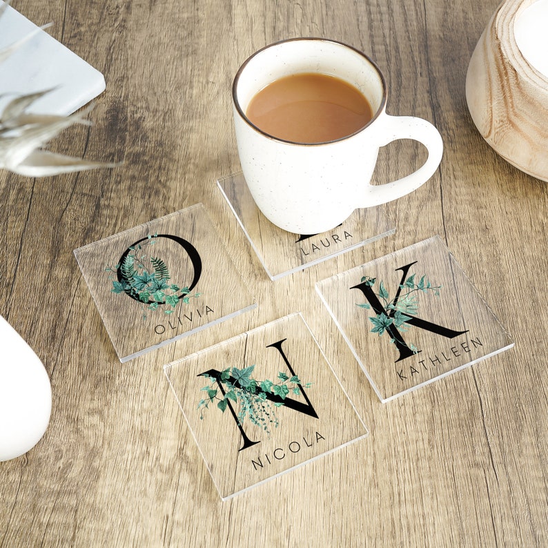 Personalised Floral Initial Coaster, Customised Name Coaster, Birthday ...