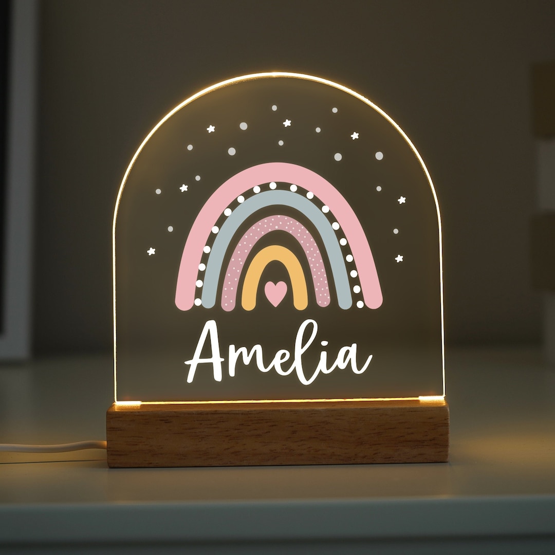 Personalised LED Nursery Lamp, Kids Night Light Gift, Rainbow Light ...