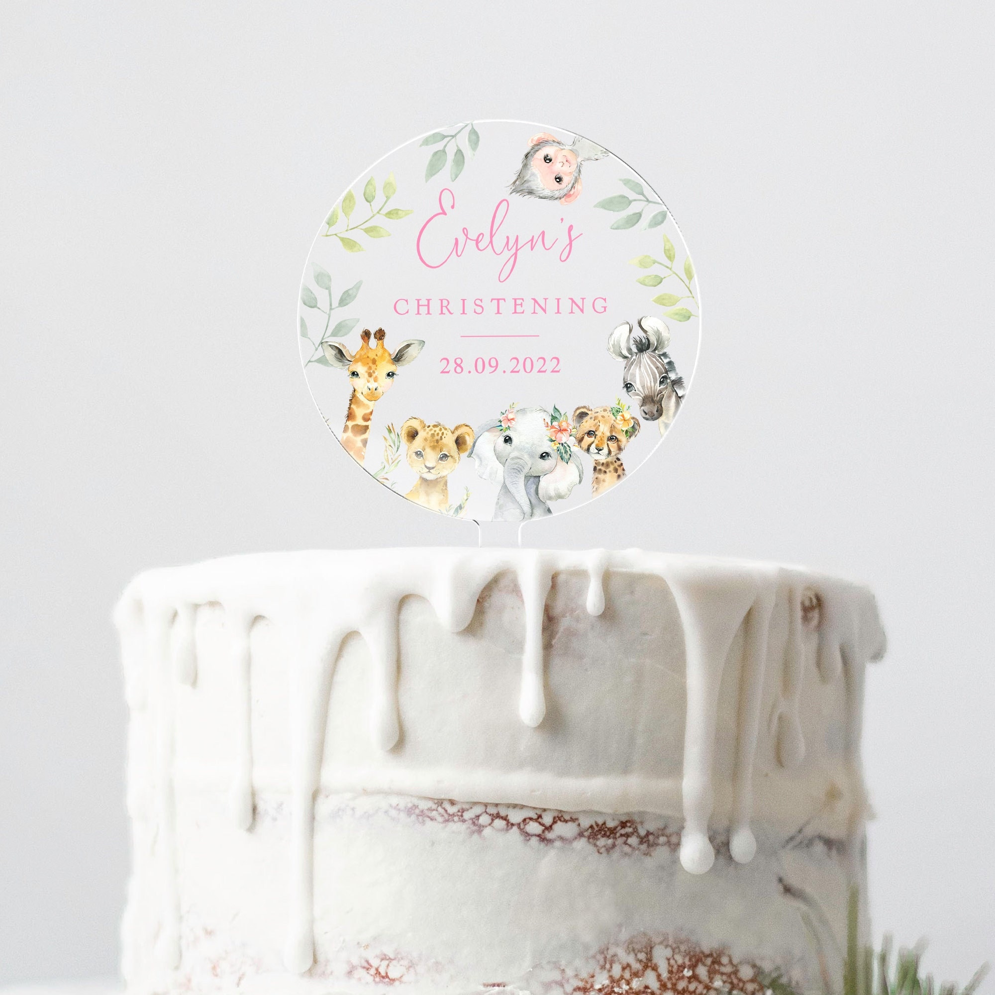 Christening Cake Topper Baptism Cake Topper Kids Animal Cake - Etsy UK