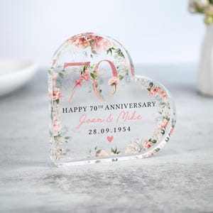 Personalised Floral 70th Anniversary Gift, Platinum Anniversary Plaque ...
