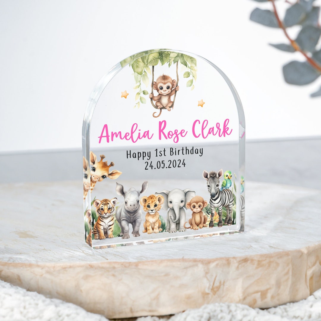 Personalised First Birthday Gift, Animals Plaque, 1st Birthday Keepsake ...