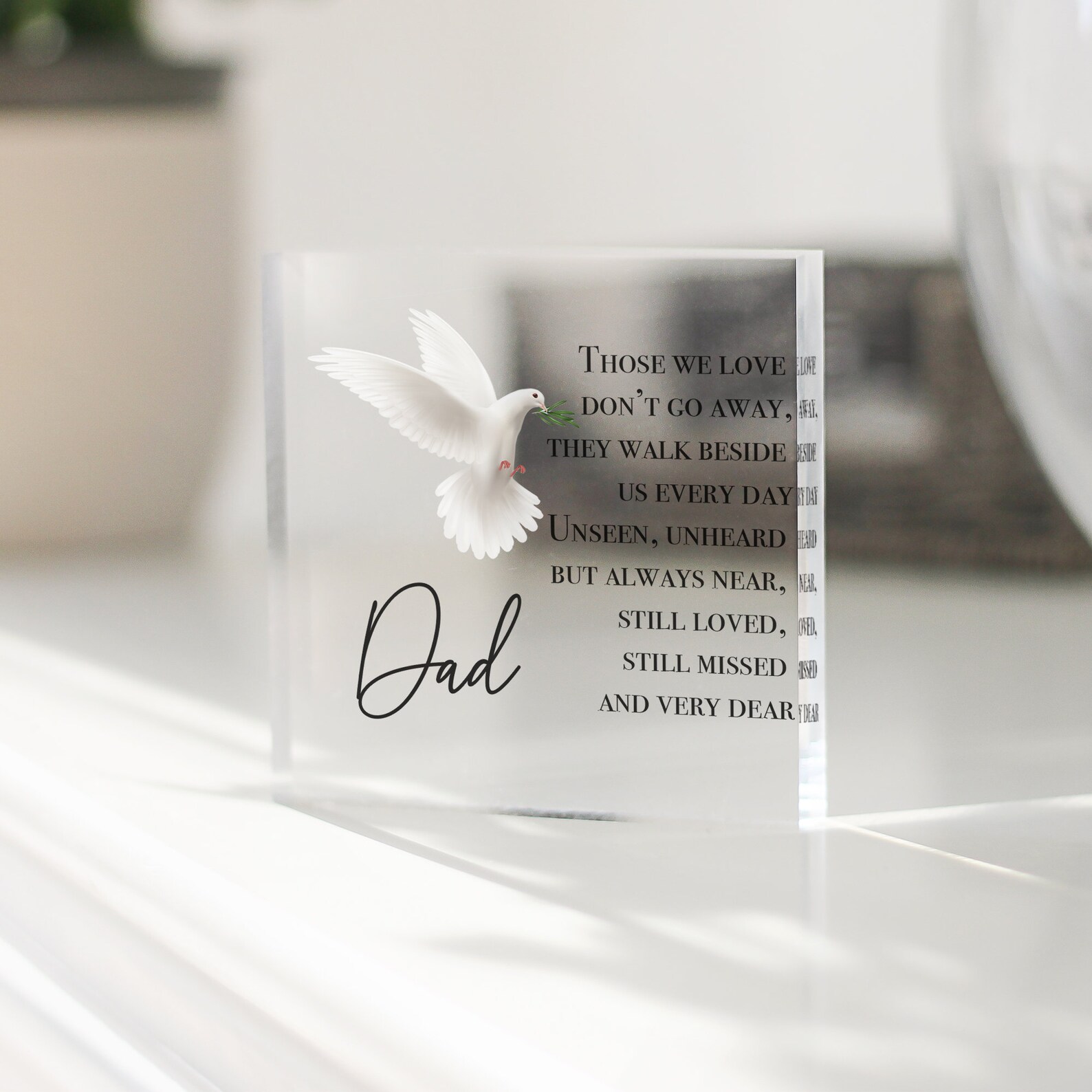Personalised Memorial Block, Memory Dove Gift, White Dove Memorial Gift ...
