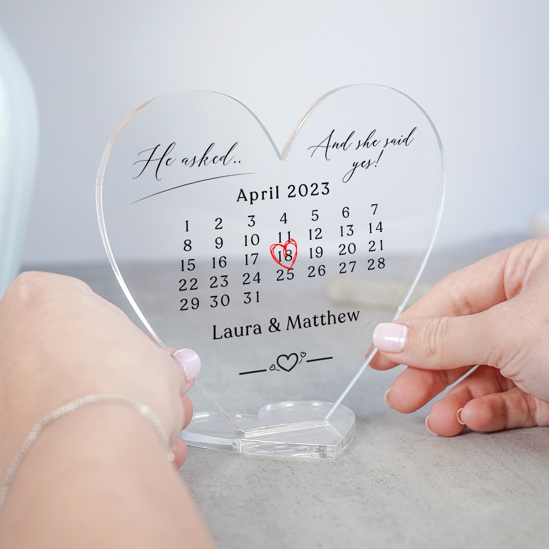 Personalised Engagement Gift, Special Date Heart Plaque, She Said Yes ...