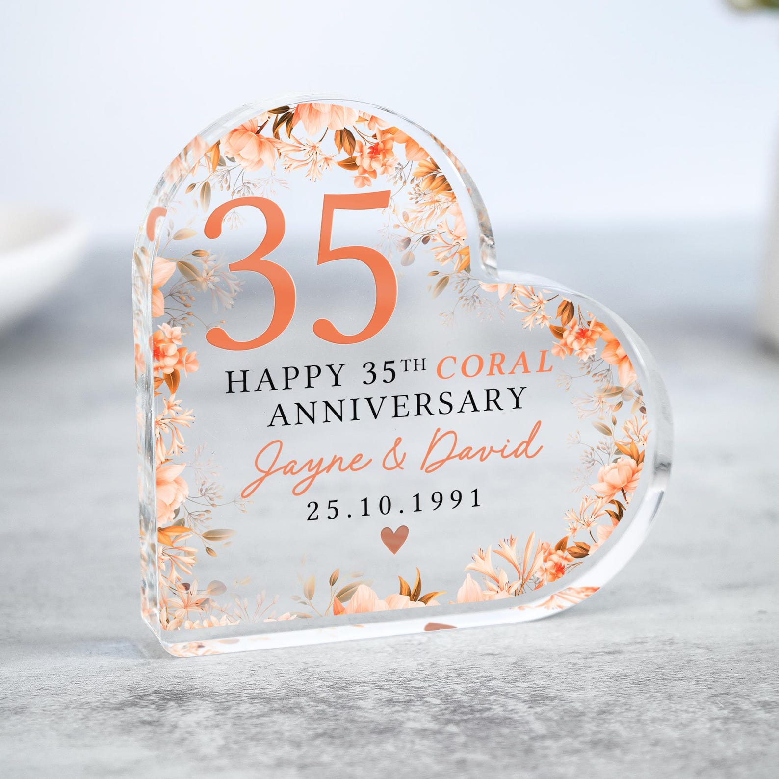 Personalised Coral 35th Anniversary Gift, Coral Anniversary Plaque ...