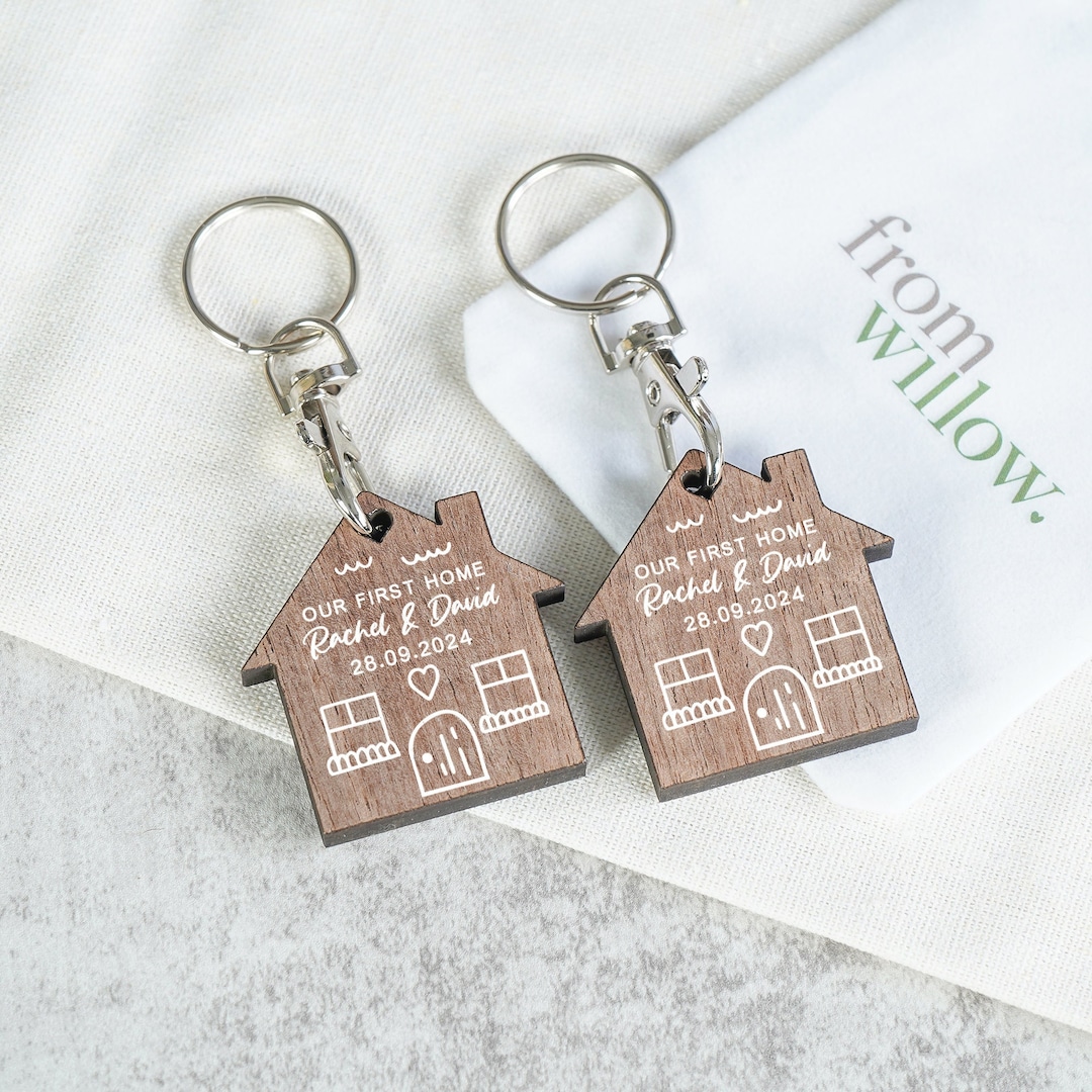 Personalised New Home Keyrings, First Home Keyrings, House Keyrings Set ...