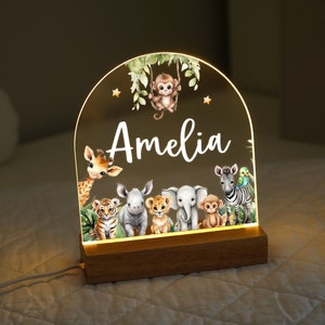 Personalised LED Animal Lamp, Kids Night Light Gift, Safari Jungle ...