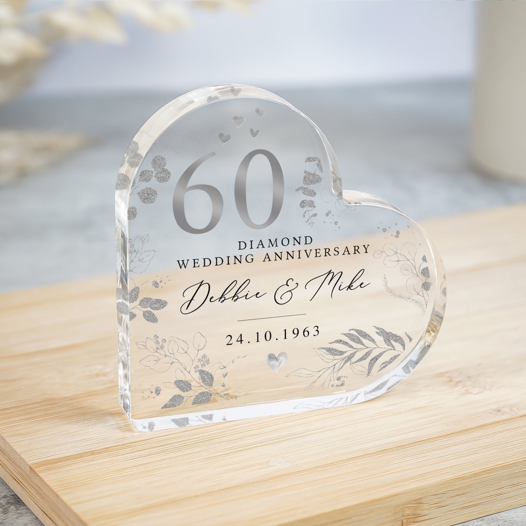 Personalised 60th Wedding Anniversary Gift, Diamond Anniversary Plaque ...
