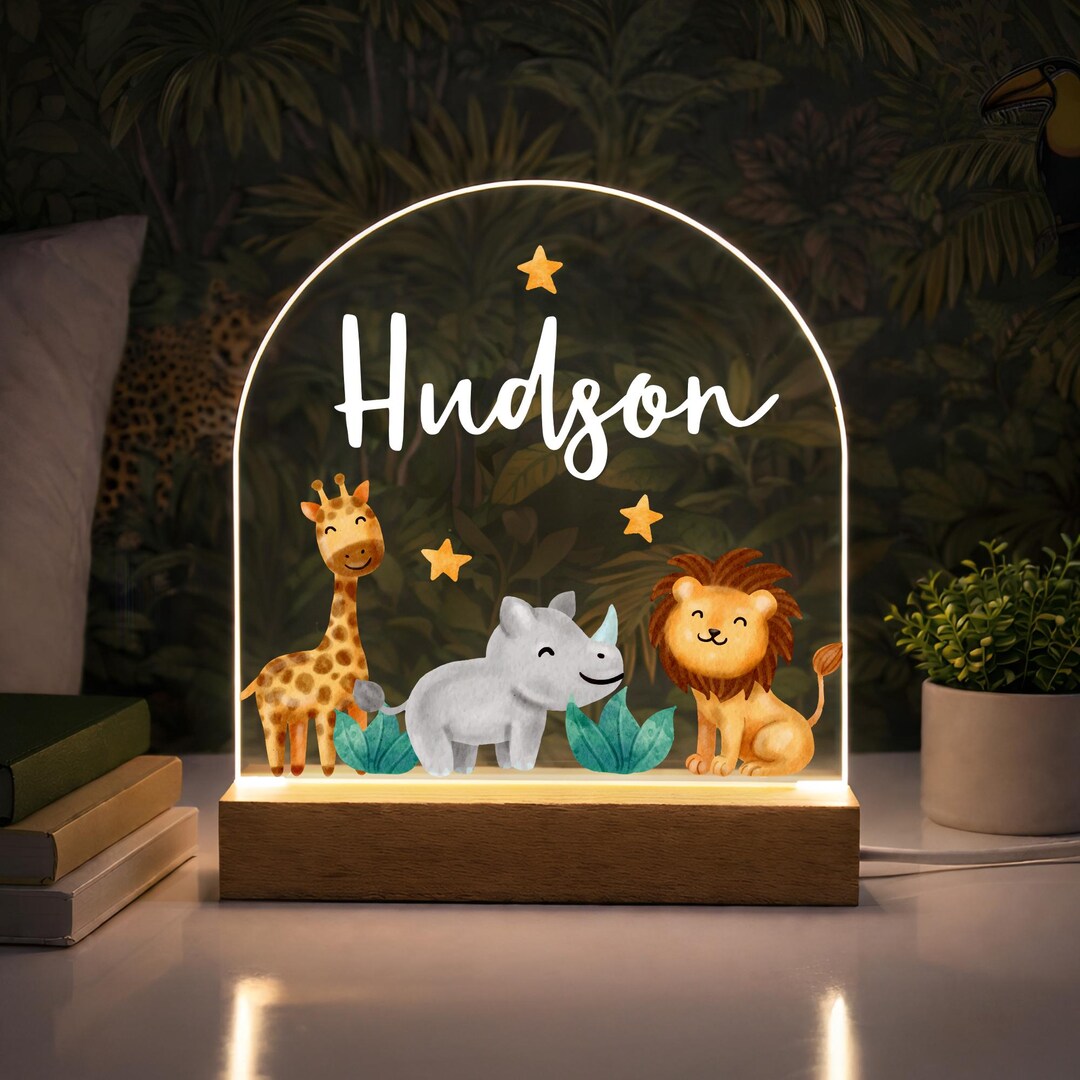 Personalized Safari Animal LED Night Light, Kids Nursery Decor ...