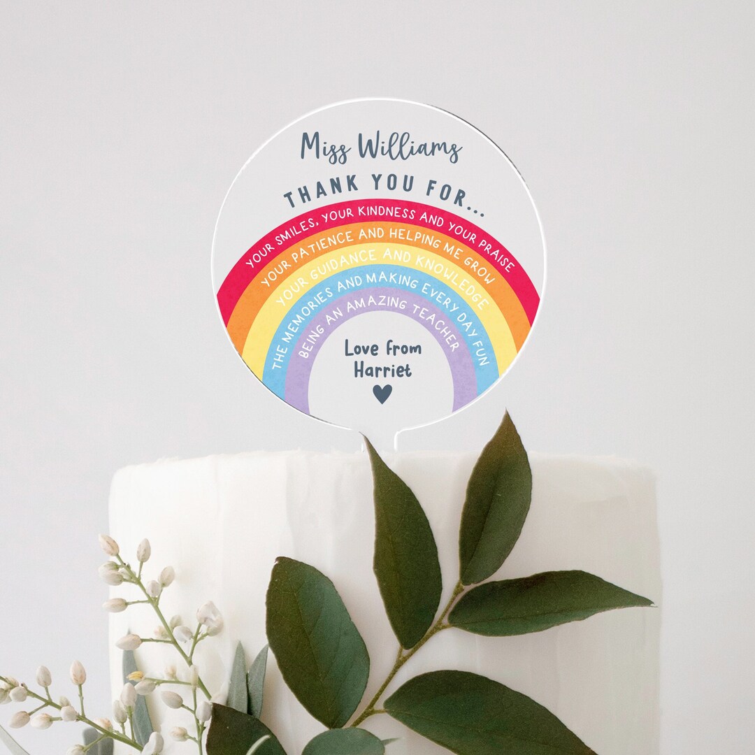 Personalised Thank You Teacher Cake Topper, End of Term Gift, Teacher ...