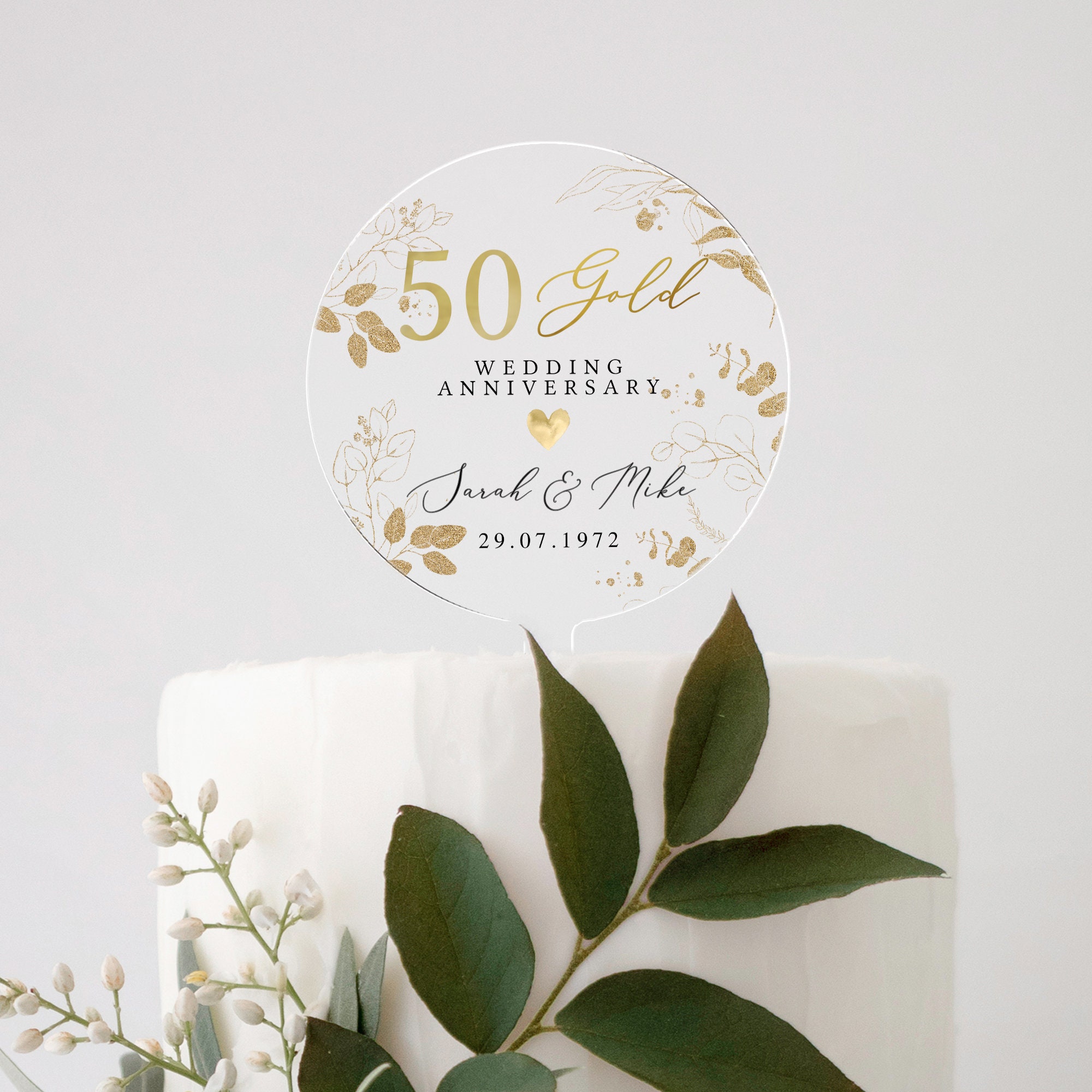 Personalised Anniversary Cake Topper Golden Anniversary Cake - Etsy