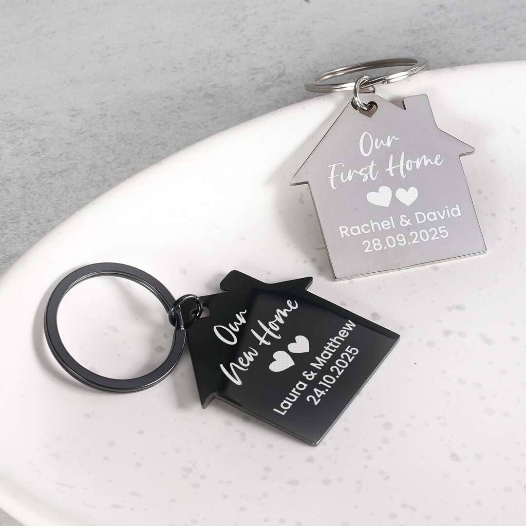 2x First Home Keyrings, New Home Keyrings, Steel House Keyring Set, New ...