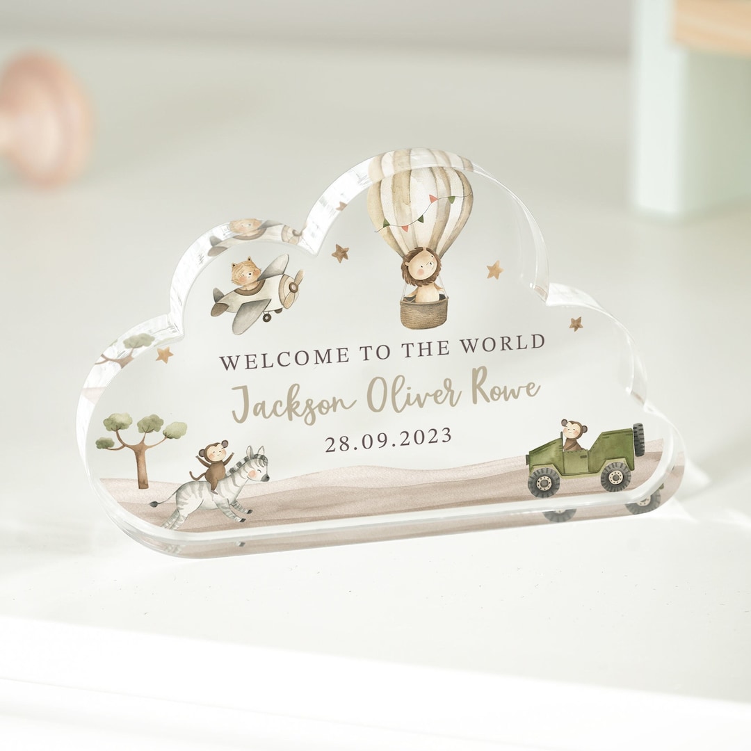 Personalised New Baby Plaque, Congratulations Gift, Safari Animals Gift ...