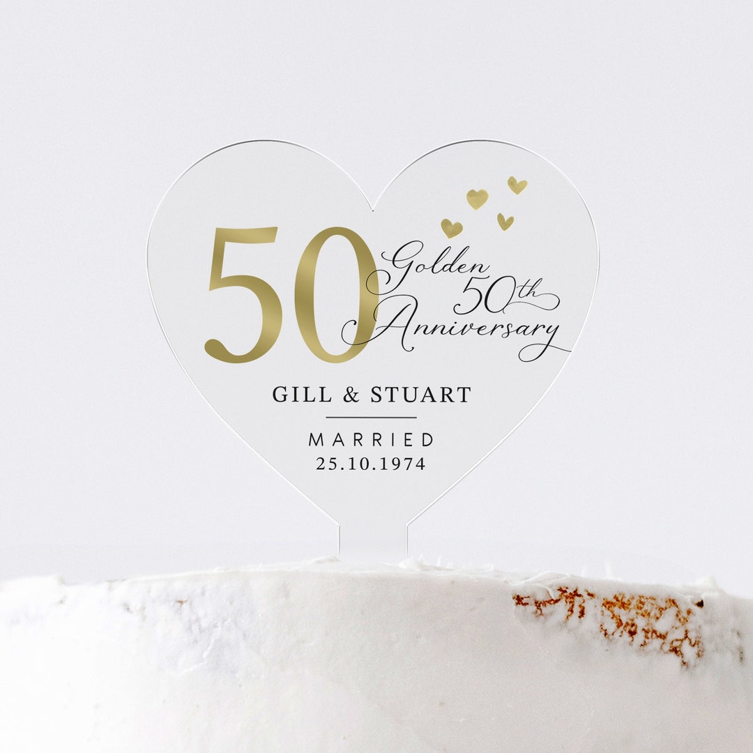 Personalised 50th Anniversary Cake Topper, Golden Anniversary Cake ...