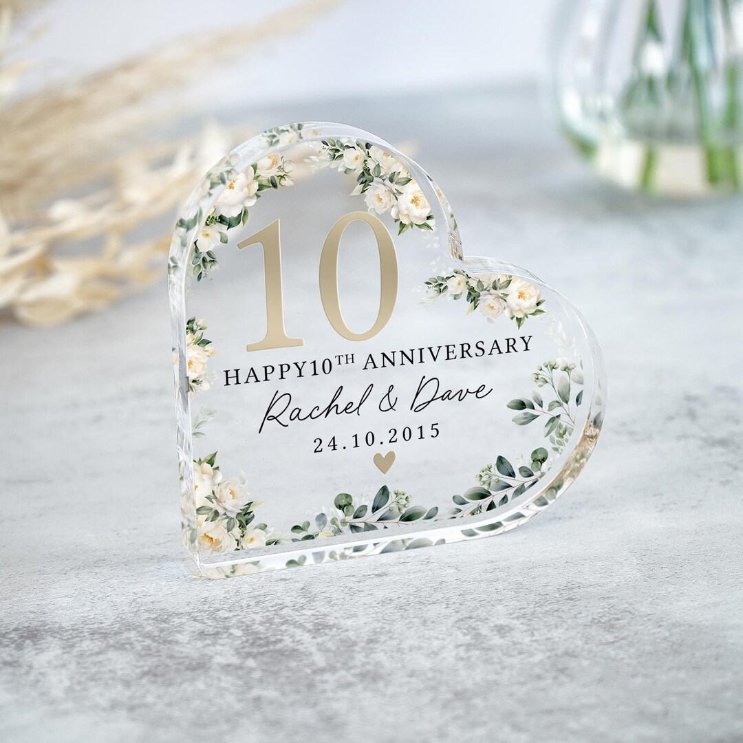 Personalised Floral 10th Anniversary Gift, Tin Anniversary Plaque ...