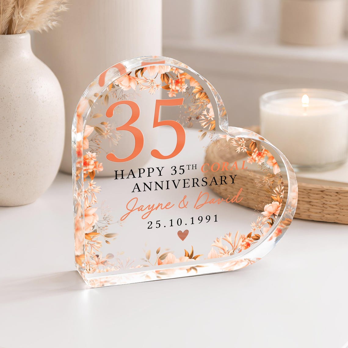 Personalised Coral 35th Anniversary Gift, Coral Anniversary Plaque ...