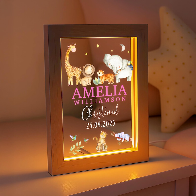 Personalised LED Christened Light, Christening Frame Light, Baptism ...