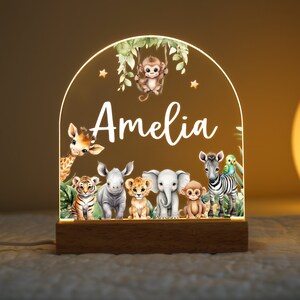 Personalised LED Animal Lamp, Kids Night Light Gift, Safari Jungle ...