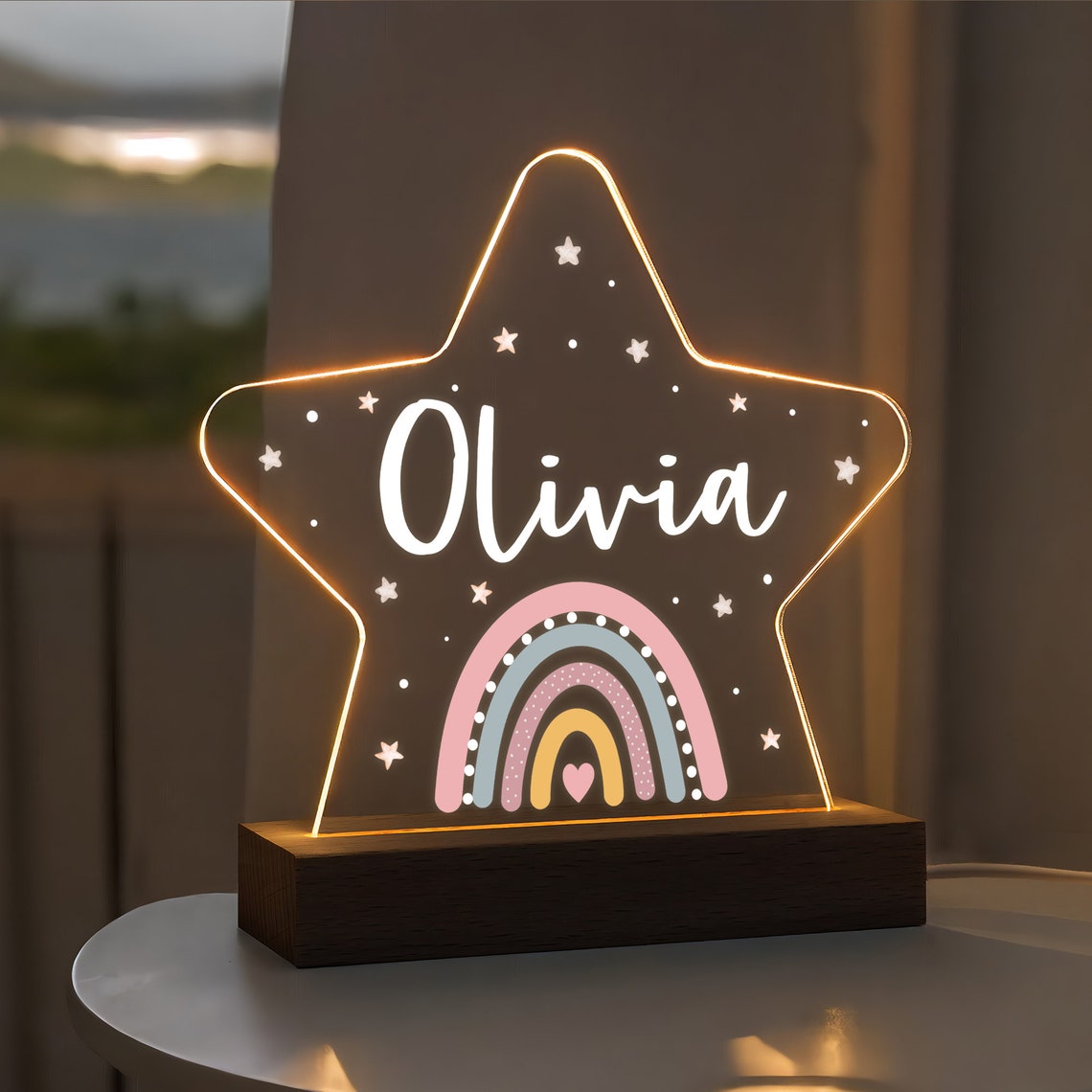 Personalised LED Rainbow Star Lamp, Kids Night Light Gift, Baby Night ...