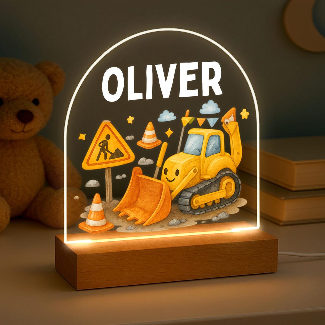 Personalised LED Digger Light, Builder Theme Light, Birthday Gifts for ...