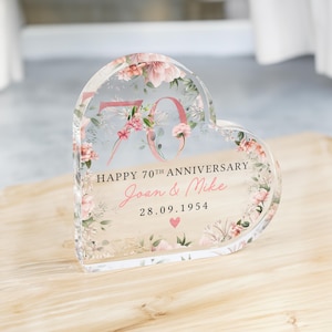 Personalised Floral 70th Anniversary Gift, Platinum Anniversary Plaque ...