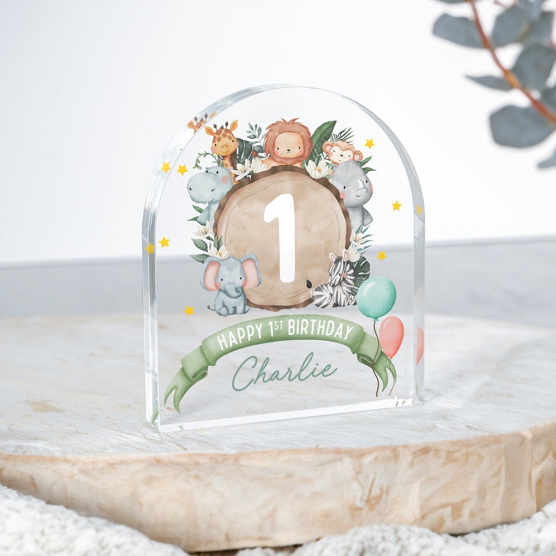 Personalised First Birthday Gift, Safari Animals Plaque, 1st Birthday ...