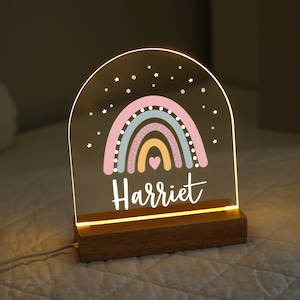Personalised LED Nursery Lamp, Kids Night Light Gift, Rainbow Light ...