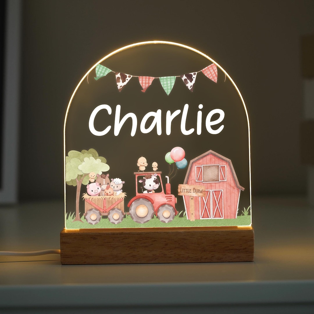 Personalised LED Farm Animal Lamp, Kids Night Light Gift, Farm Animals ...