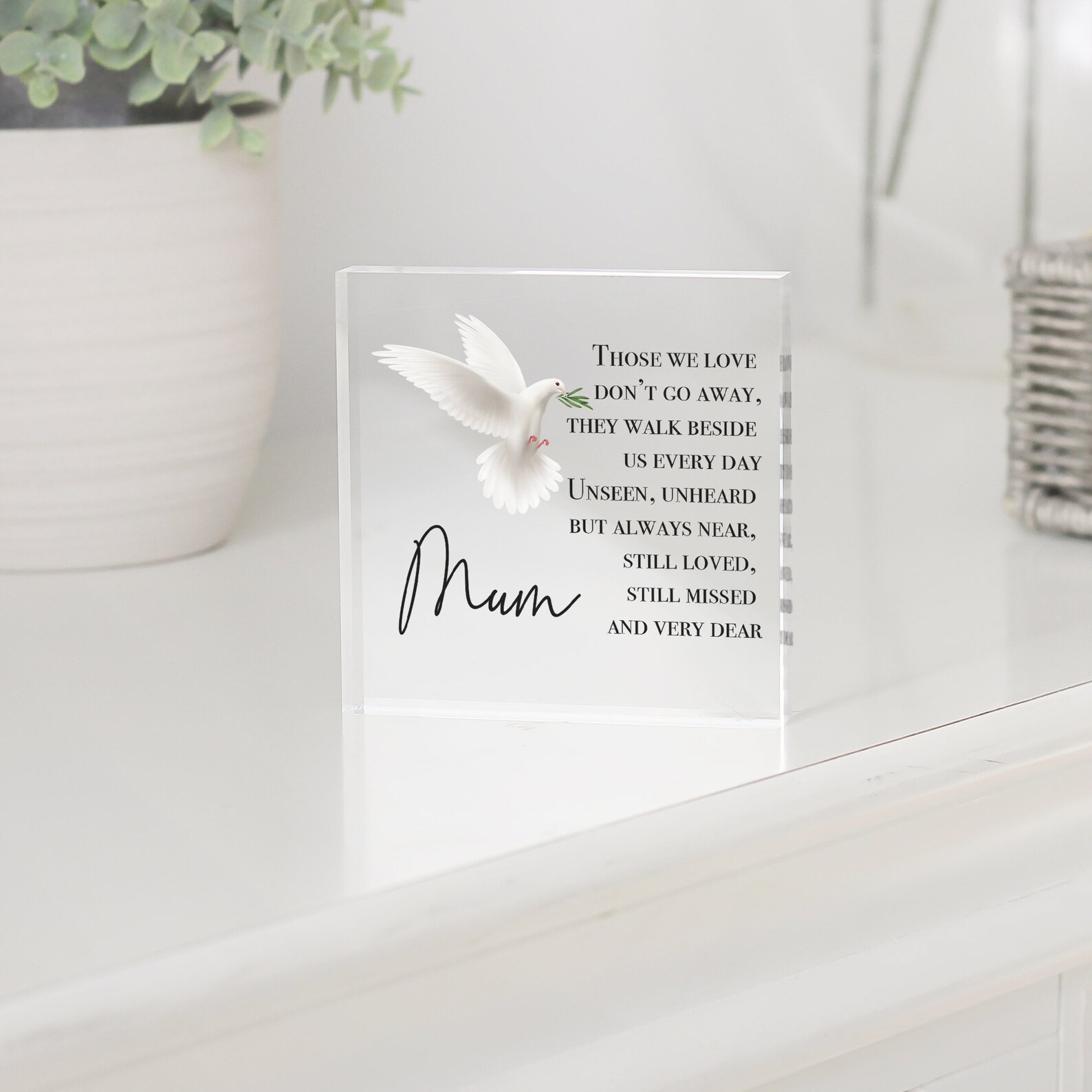 Personalised Memorial Block, Memory Dove Gift, White Dove Memorial Gift ...