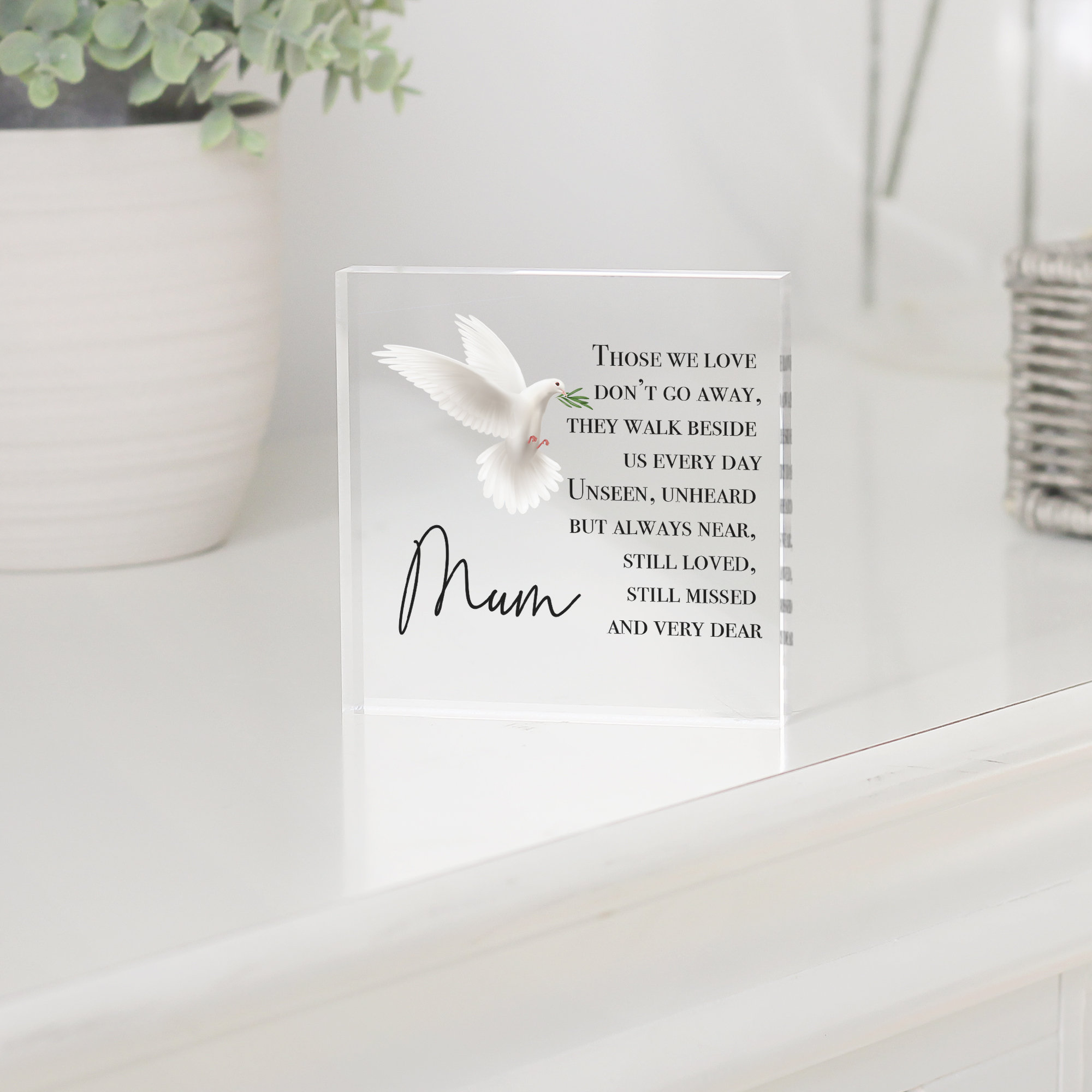 Personalised Memorial Block, Memory Dove Gift, White Dove Memorial Gift ...