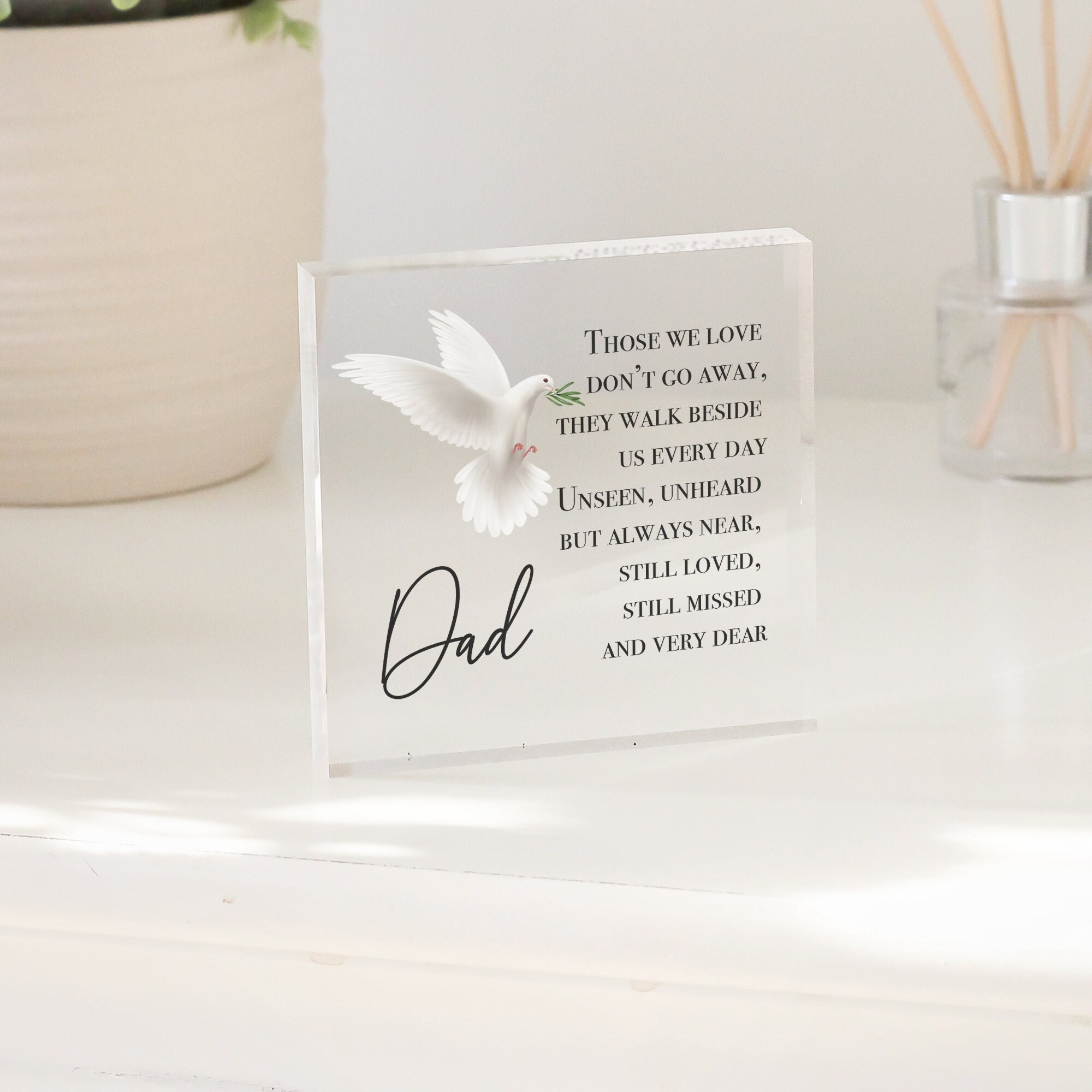 Personalised Memorial Block, Memory Dove Gift, White Dove Memorial Gift ...