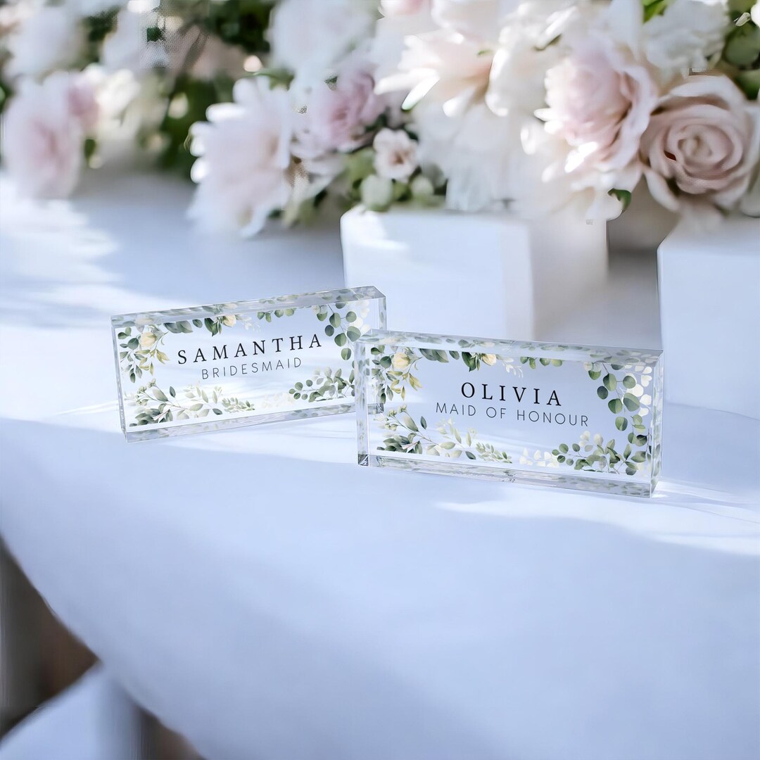 Personalised Floral Wedding Table Place Names, Clear Acrylic Block ...