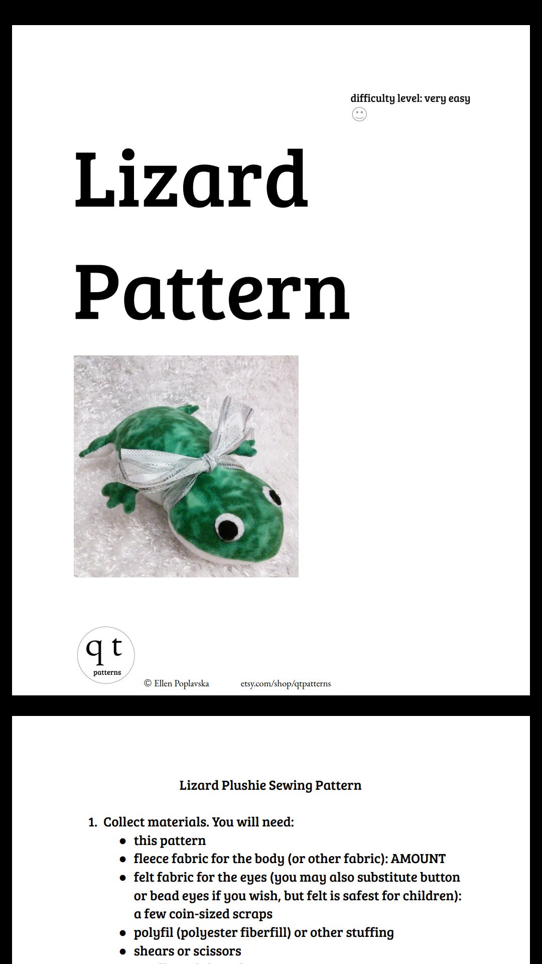 Lizard Plushie Pattern (easy First Project, Cute Plush Stuffed Animal ...