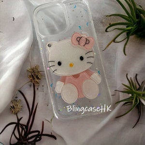 Glitter Cute Cartoon Cat Mirror Resin Clear Case for iPhone 6 7 8 Plus ...