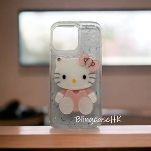 Glitter Cute Cartoon Cat Mirror Resin Clear Case for iPhone 6 7 8 Plus ...