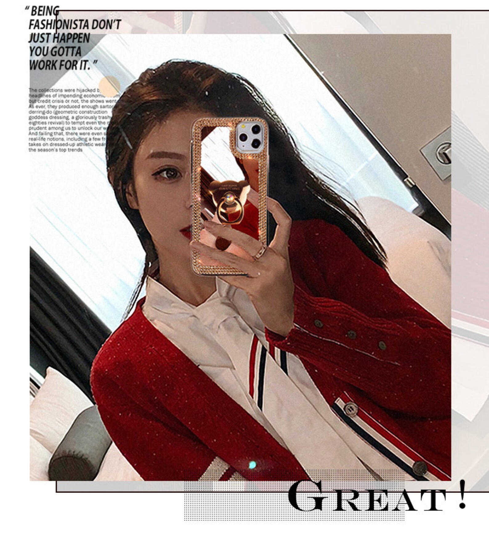 Mirror Face Finger Ring Kickstand Crystal Diamond Rhinestone - Etsy