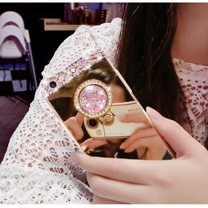 Mirror Face Finger Ring Stand Handmade Crystal Rhinestone Soft Case for ...