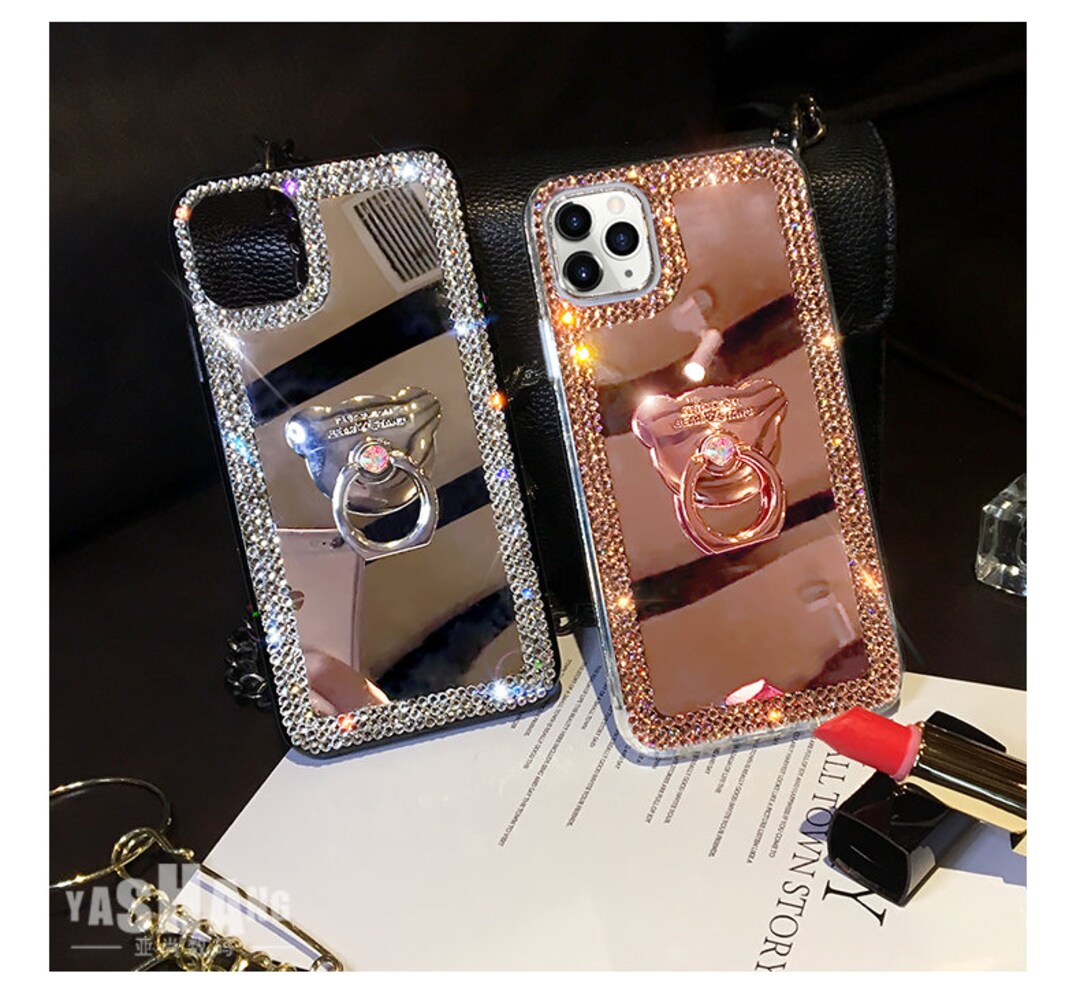 Mirror Face Finger Ring Kickstand Crystal Diamond Rhinestone Soft Case ...