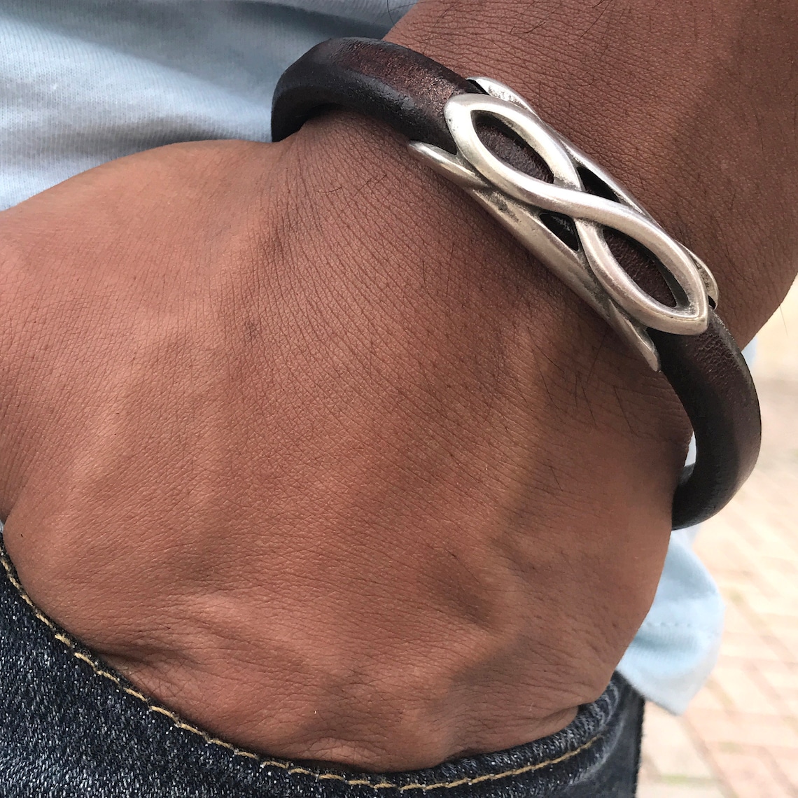Men's Brown Leather Infinity Bracelet | Etsy