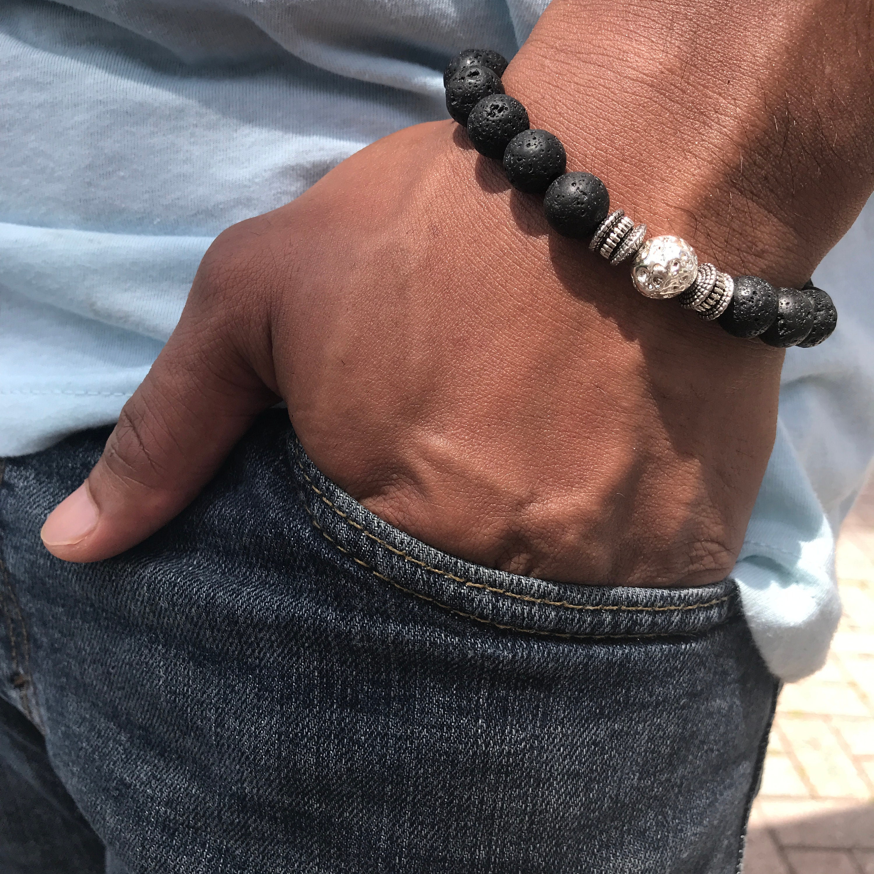 Men's Lava Stone Stretch Bracelet | Etsy