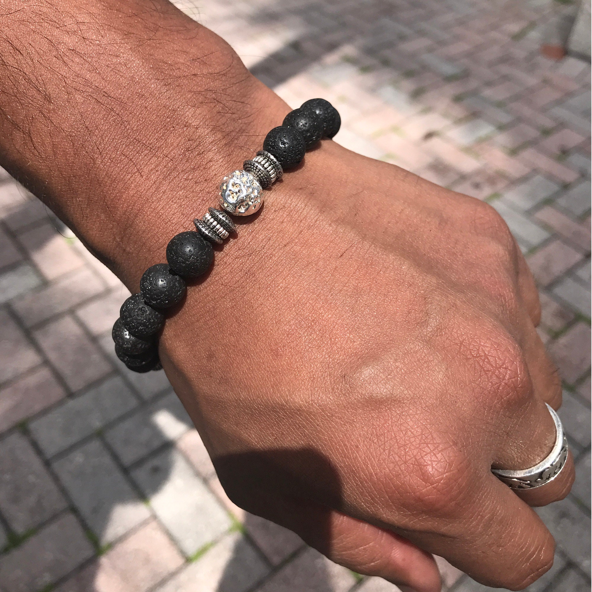 Men's Lava Stone Stretch Bracelet | Etsy