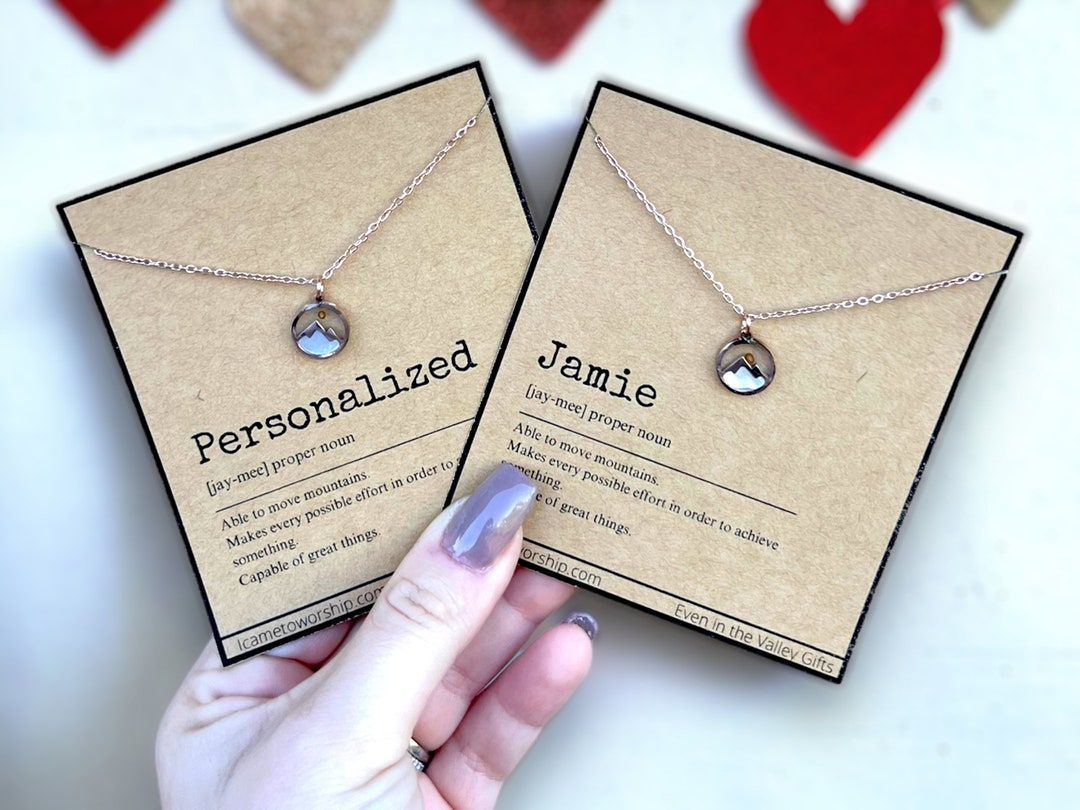 Personalized Name Card and Necklace Mustard Seed in Dainty Rose Gold ...