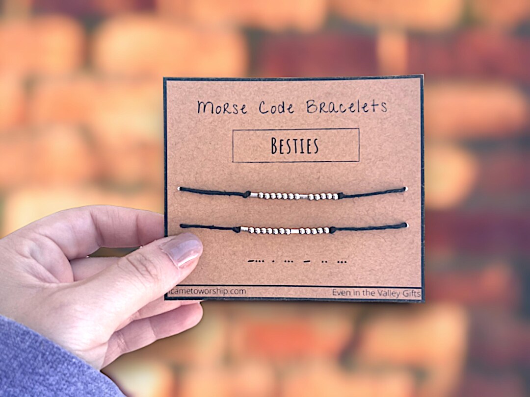 Morse Code Bestie Bracelet Set: 2 Adjustable Rope String Tie Bracelets ...