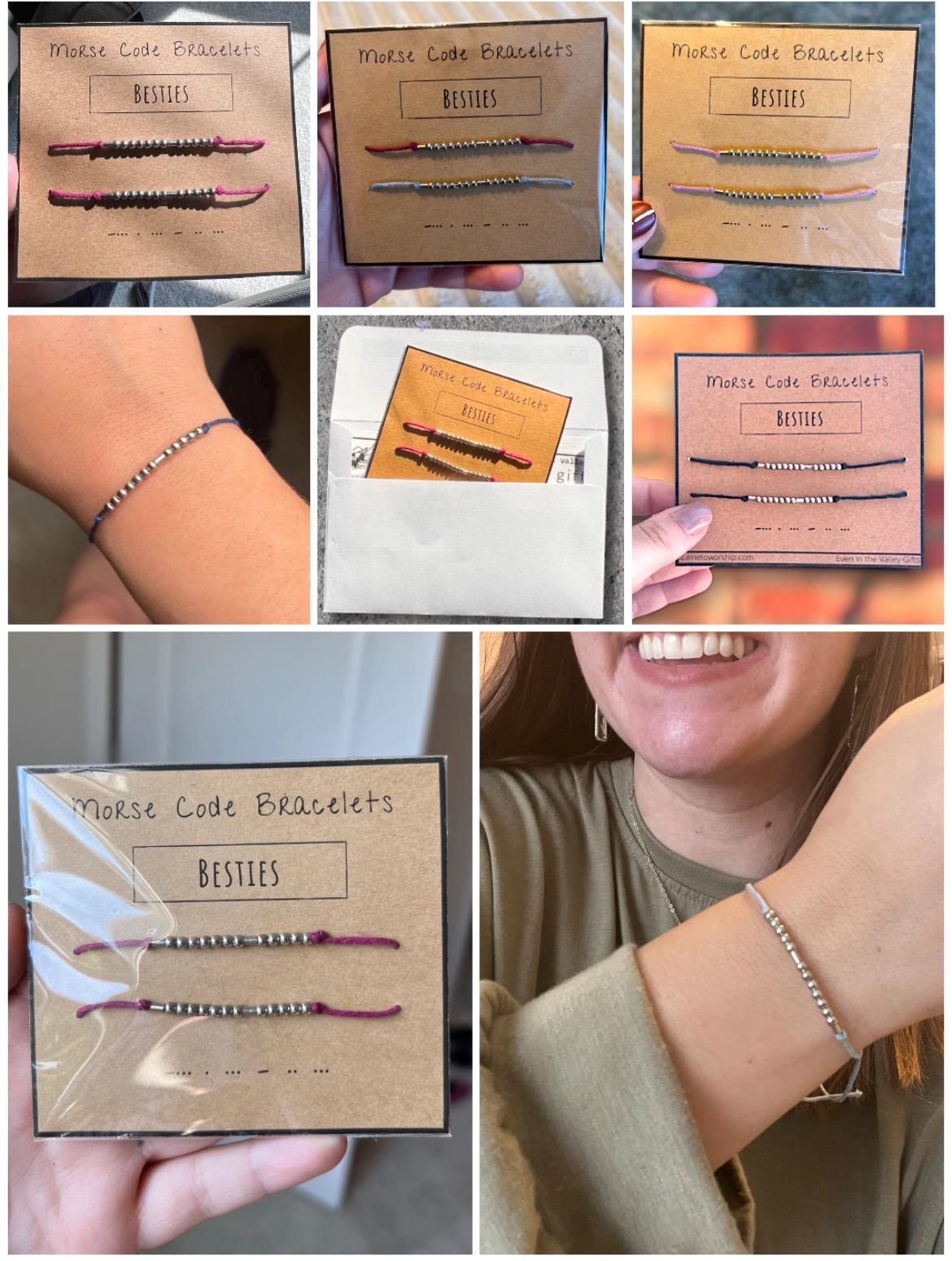 Morse Code Bestie Bracelet Set: 2 Adjustable Rope String Tie Bracelets ...