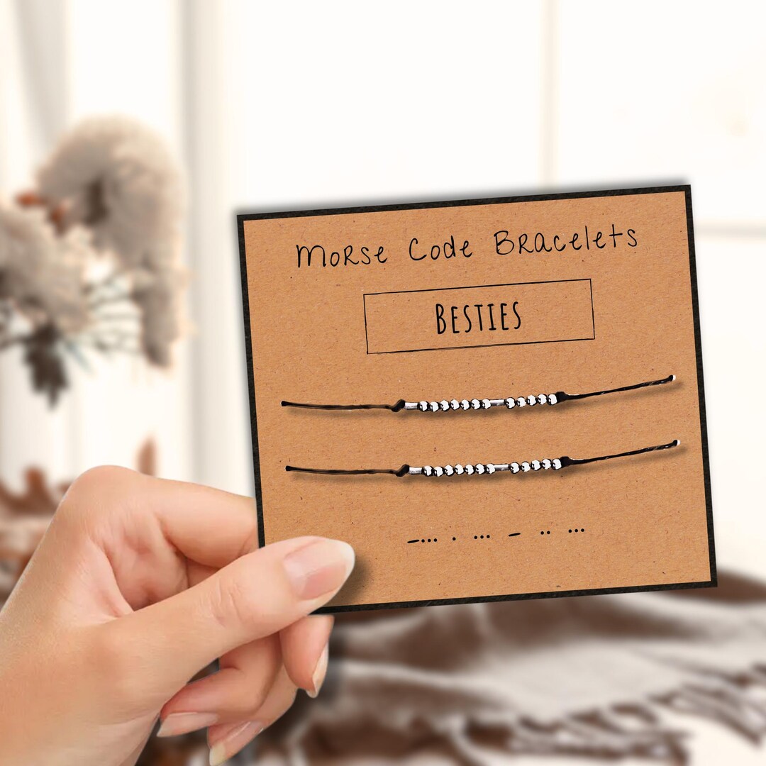 Morse Code Bestie Bracelet Set: 2 Adjustable Rope String Tie Bracelets ...